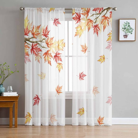 Fall Sheer Curtains 84 Inches Long 2 Panels Set, Window Sheer Curtains ...
