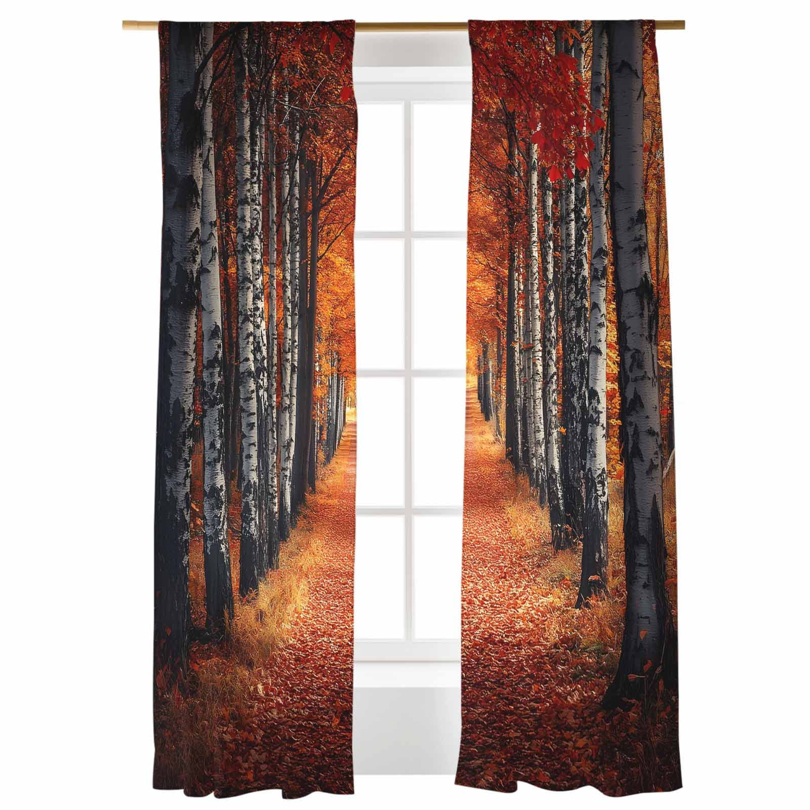Fall Sheer Curtains 84 inches Long, Forest Autumn Fallen Leaves Trails ...