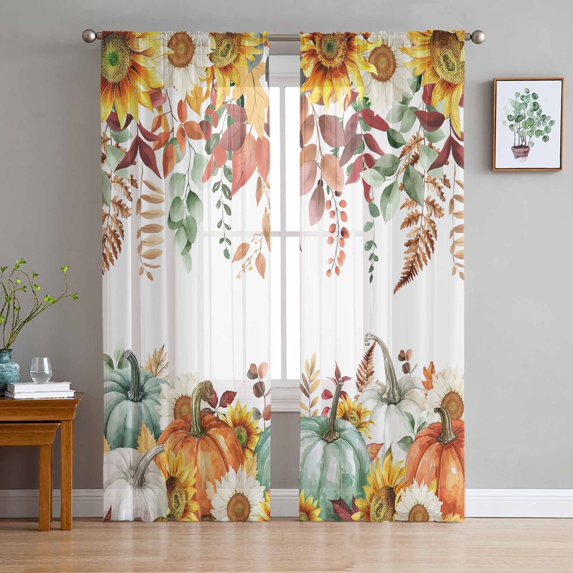 Fall Sheer Curtains 96 Inches Long 2 Panels Set, Window Sheer Curtains ...