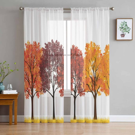 Fall Sheer Curtains 96 Inches Long 2 Panels Set, Window Sheer Curtains ...