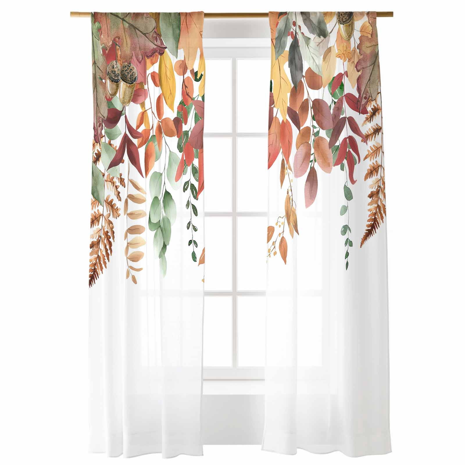Fall Sheer Curtains 96 inches Long, Eucalyptus Leaf Green Leaves ...