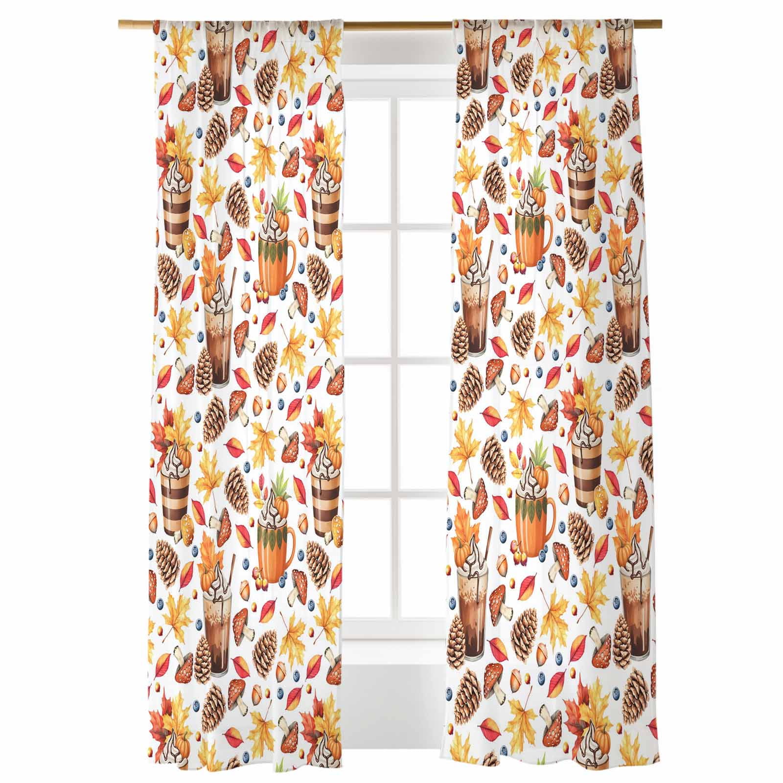 Fall Sheer Curtains 96 inches Long, Maple Leaf Coffee Mushroom Pine ...