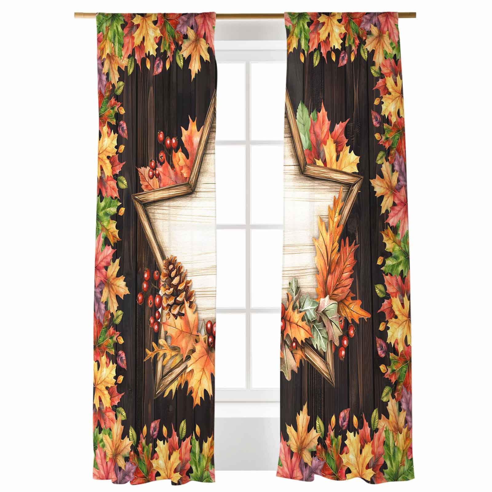 Fall Sheer Curtains 96 inches Long, Maple Leaf Stars Berry Leaves ...