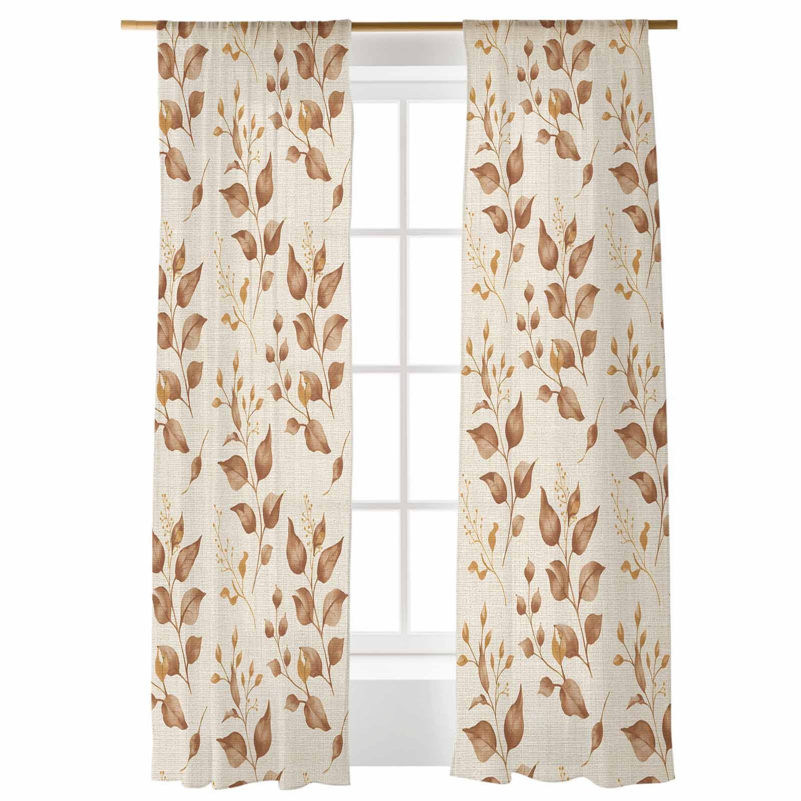 Fall Sheer Curtains 96 inches Long, Plant Vintage Fallen Leaves Linen ...
