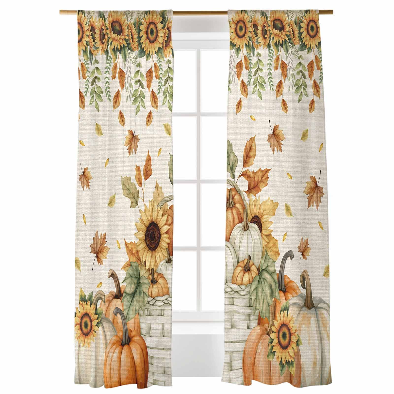 Fall Sheer Curtains 96 inches Long, Pumpkin Sunflower Maple Leaf ...