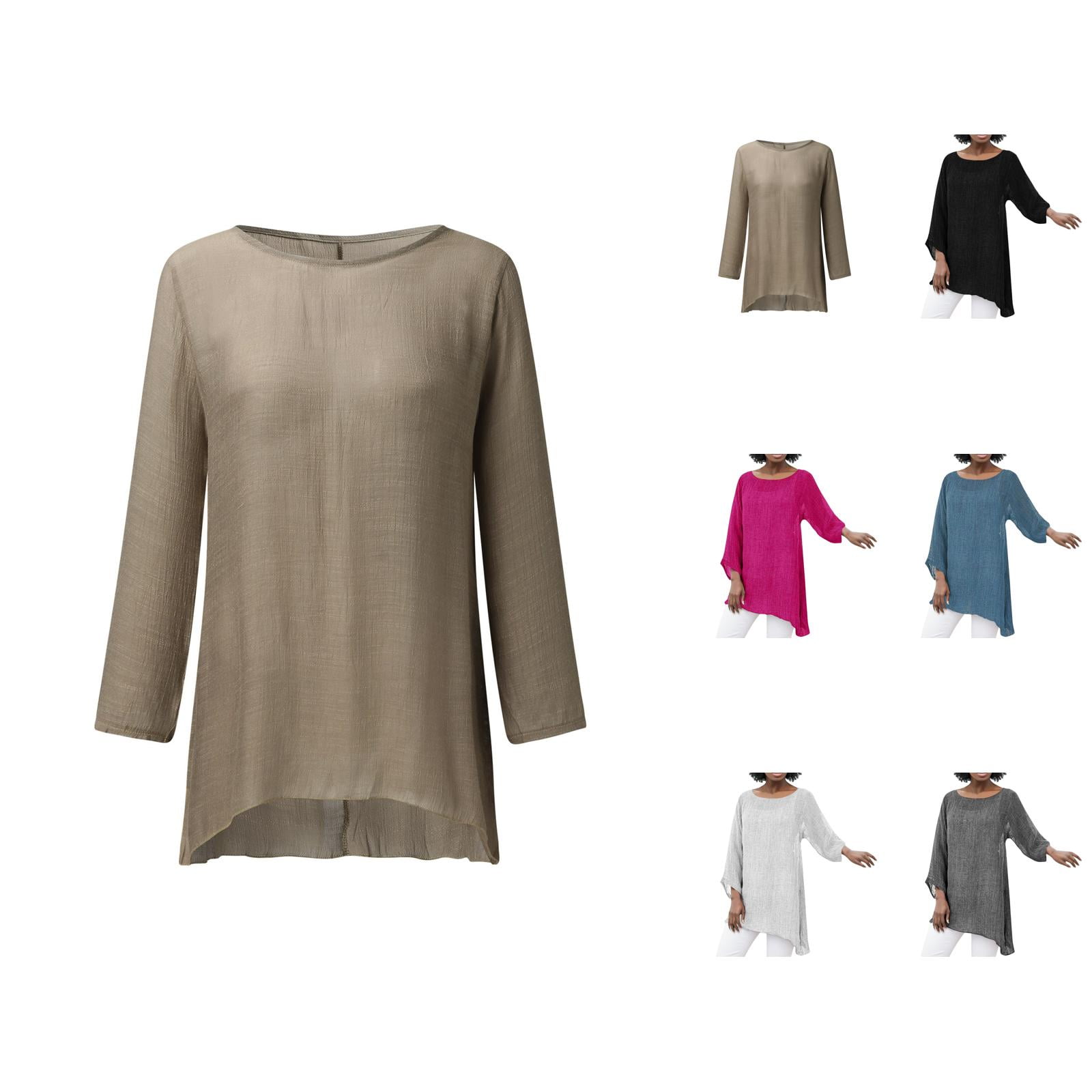 Fall Shirts for Women 2025 Long Sleeve Crewneck Irregular Hem Casual ...