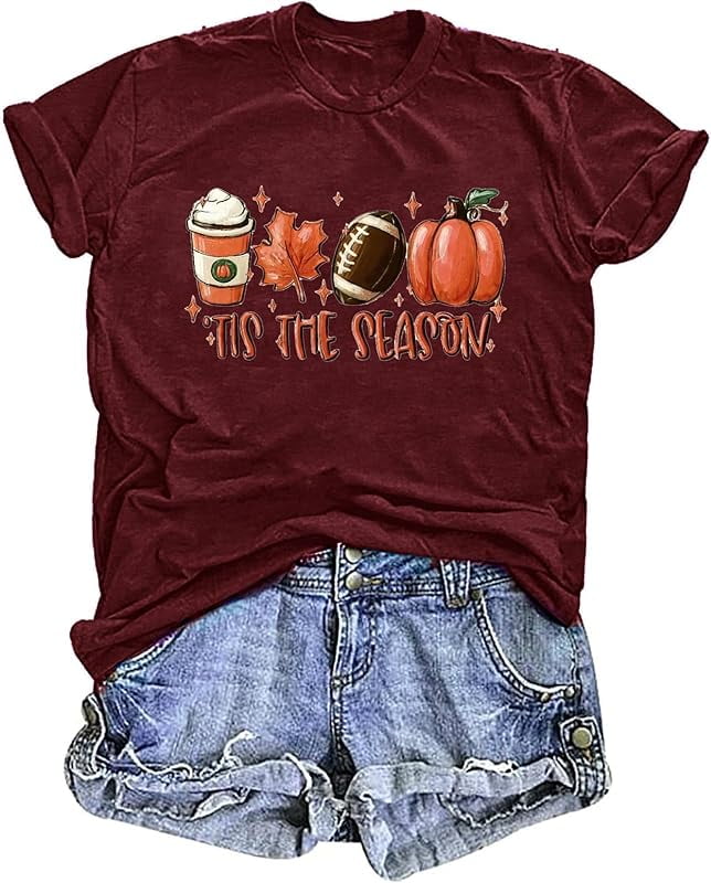 Fall Shirts for Women Halloween Pumpkin Graphic Tees Thanksgiving ...