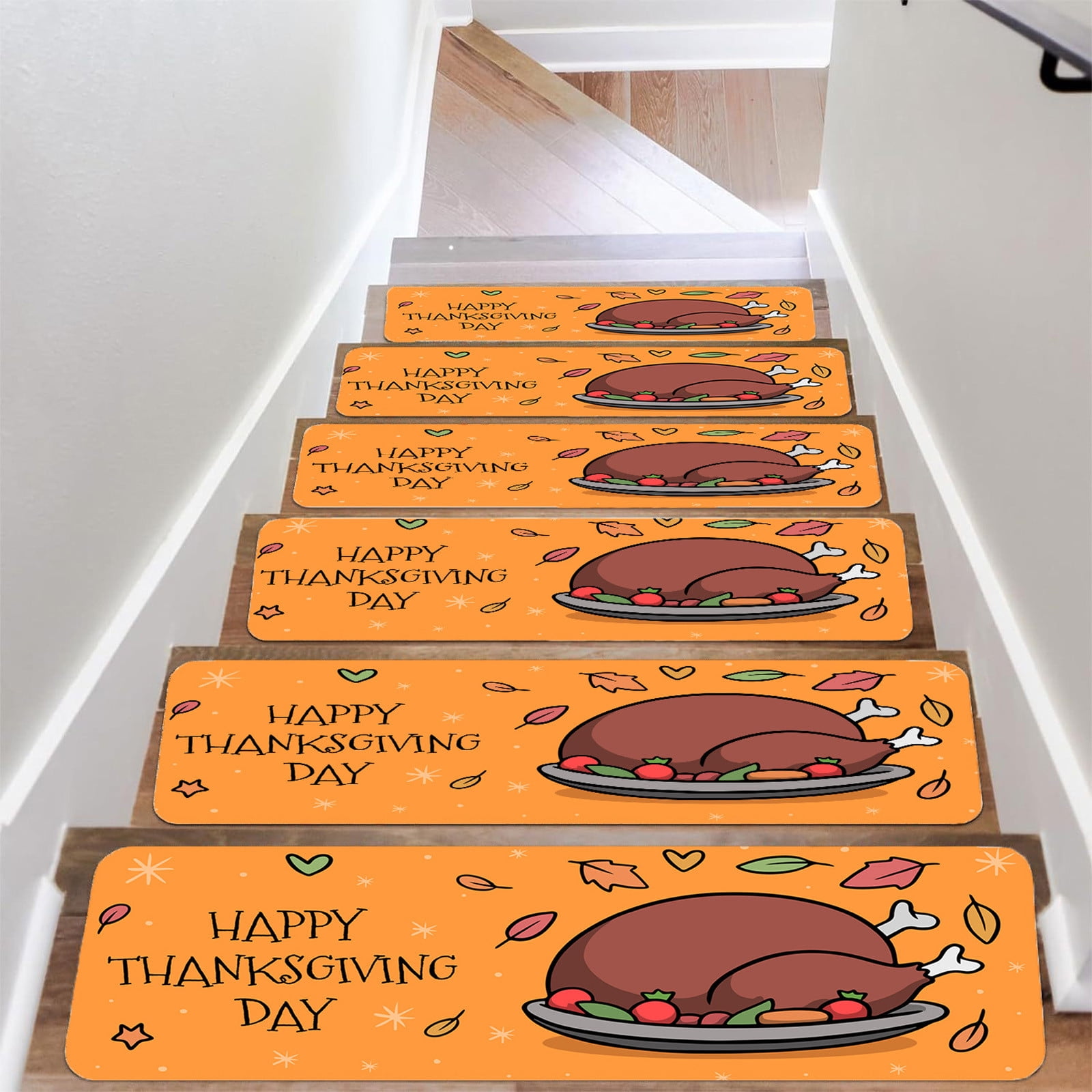 Fall Shop ABPWLY Stair Carpet Thanksgiving Maple Leaf Stair Treads Indoor Duplex Solid Wood ...