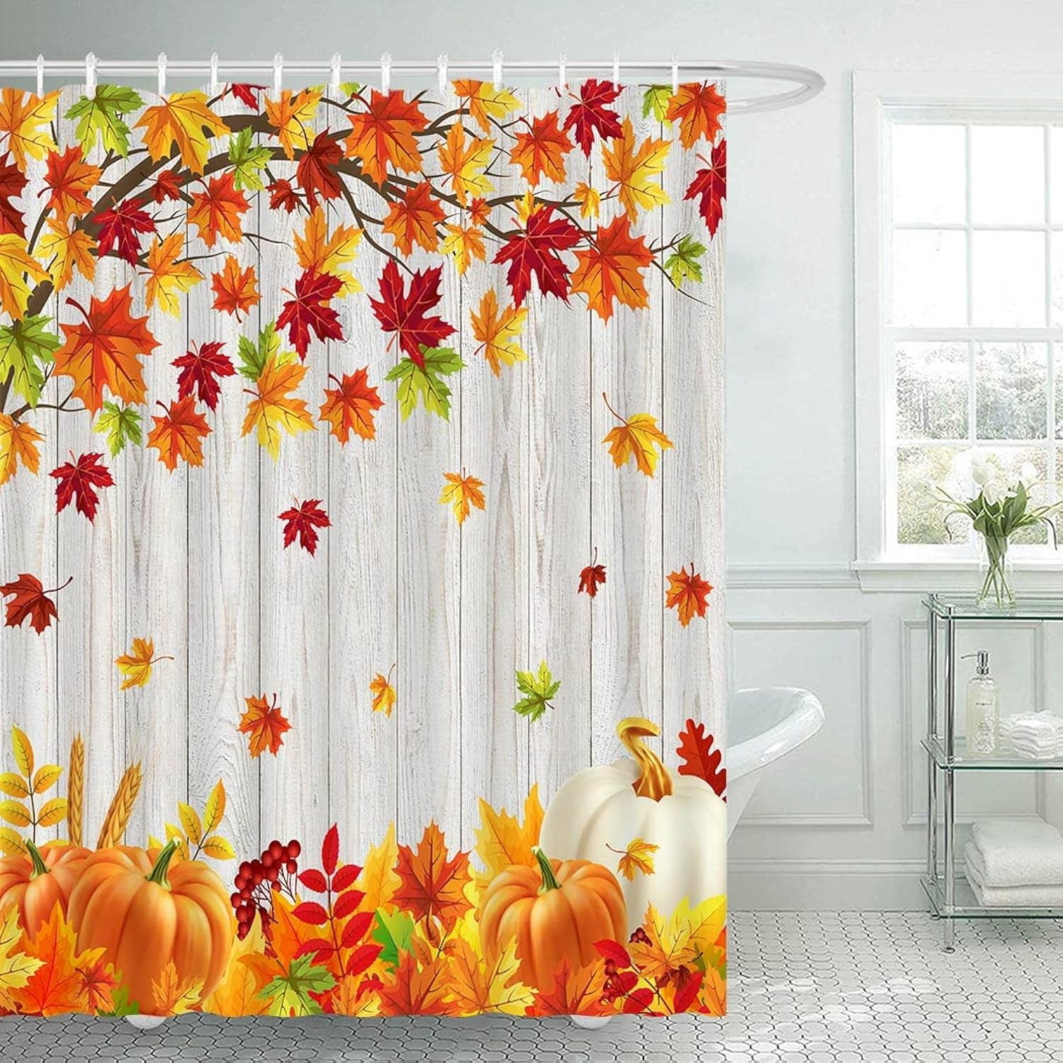 Fall Shower Curtain Autumn Thanksgiving Day Pumpkin Shower Curtain ...