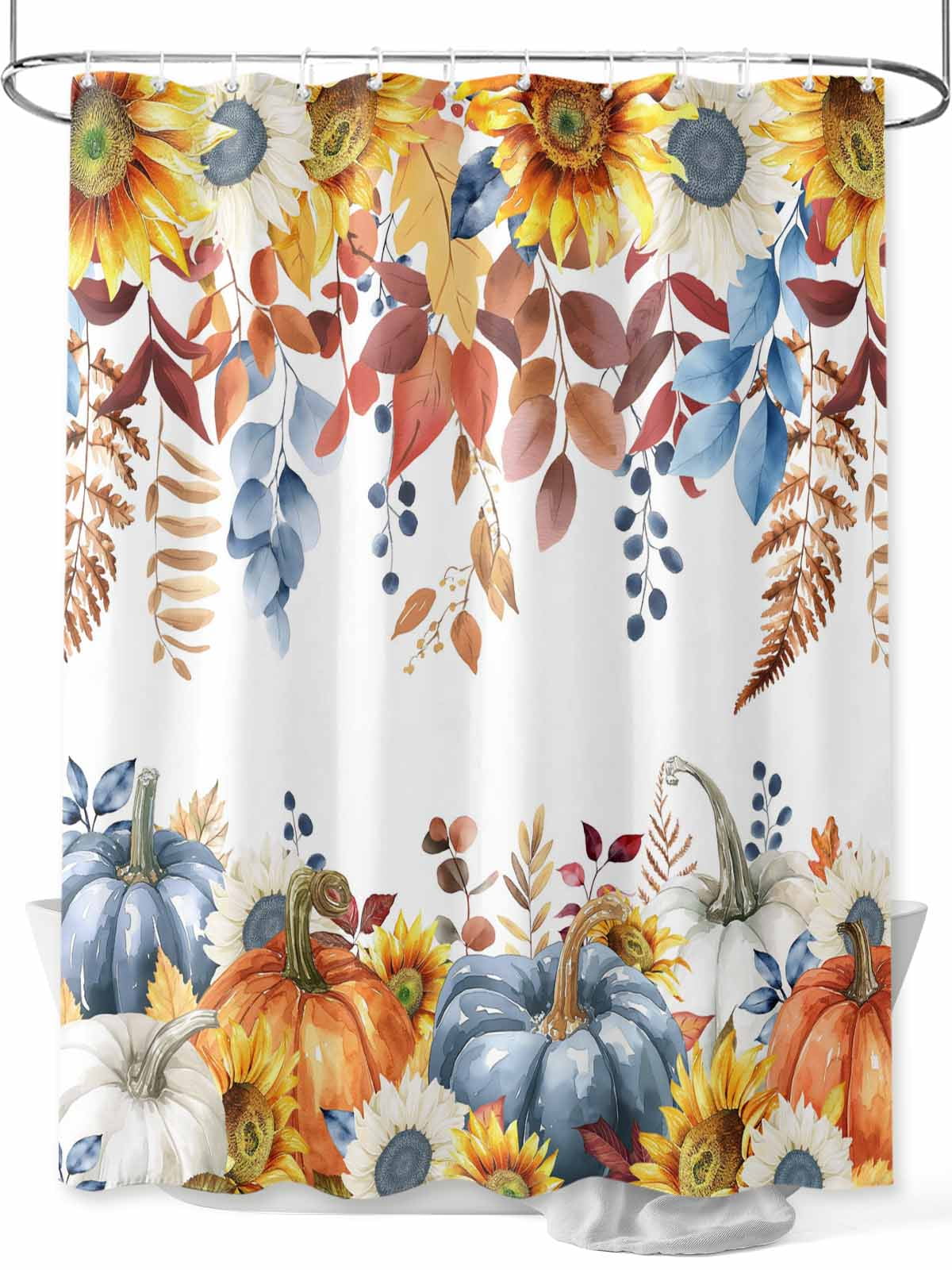 Fall Shower Curtain Blue Pumpkin Shower Curtains for Bathroom ...