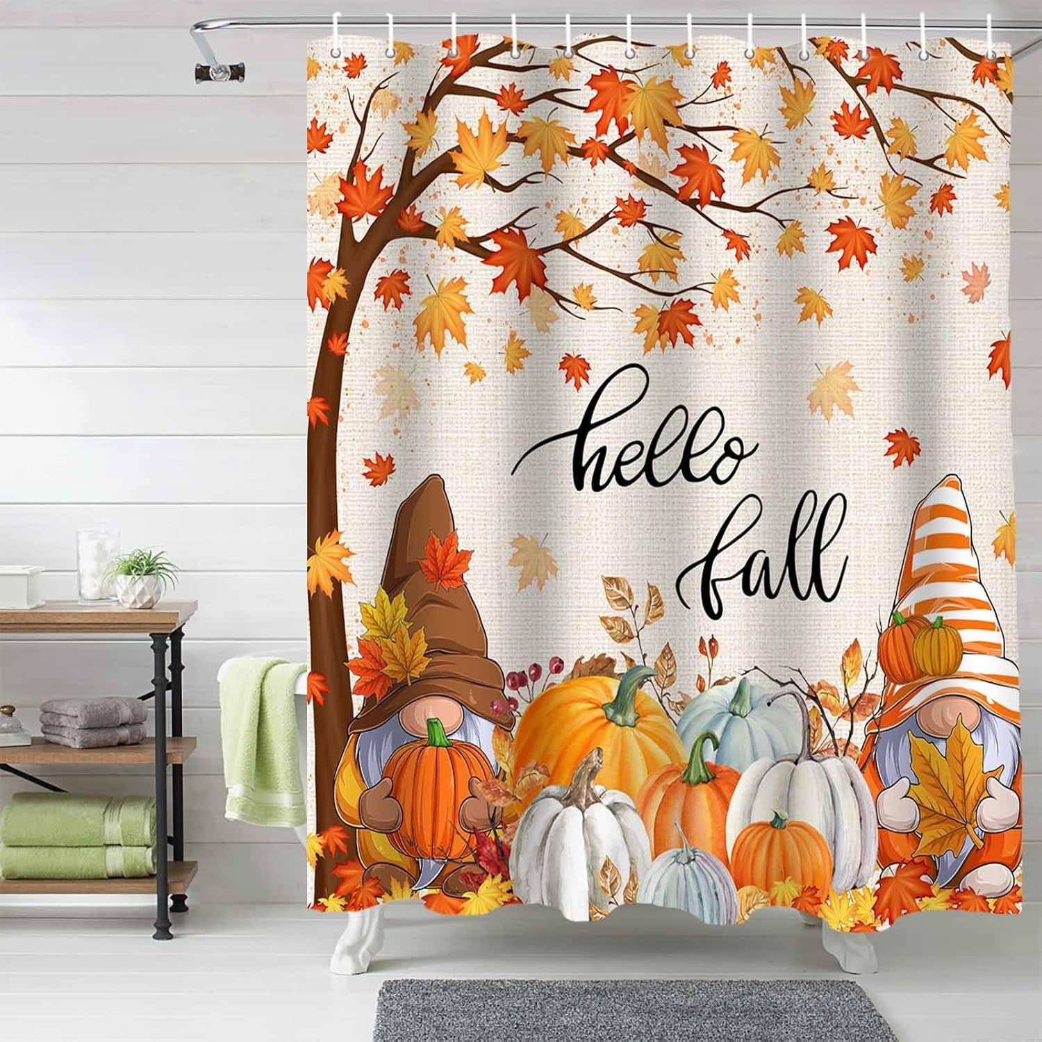 Fall Shower Curtain Gnome with Pumpkin Thanksgiving Shower Curtains for ...