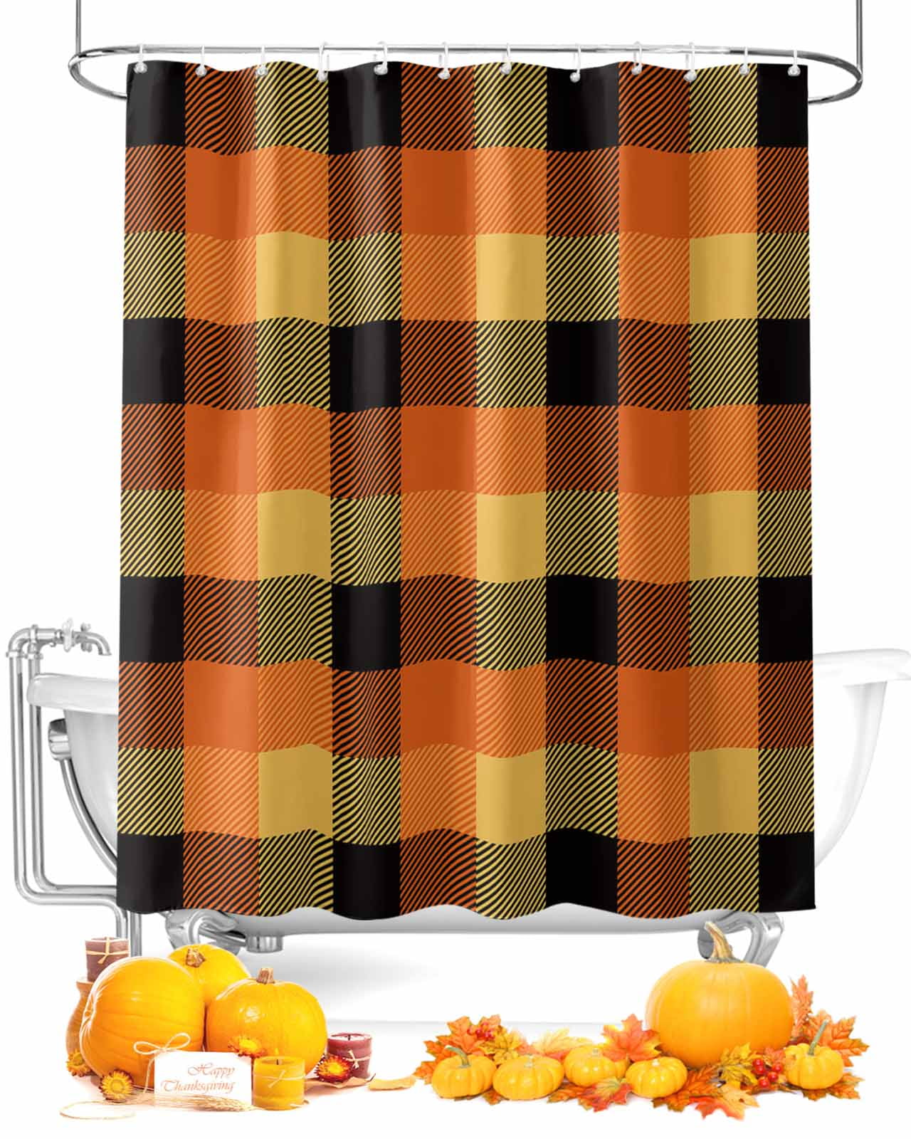 Fall Shower Curtain Orange Lattice Bathroom Curtains with Hooks ...