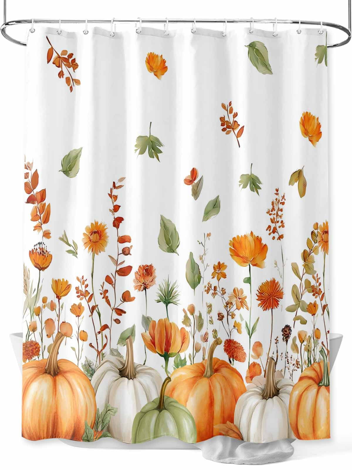 Fall Shower Curtain Orange Pumpkin Flowers Shower Curtains for Bathroom ...