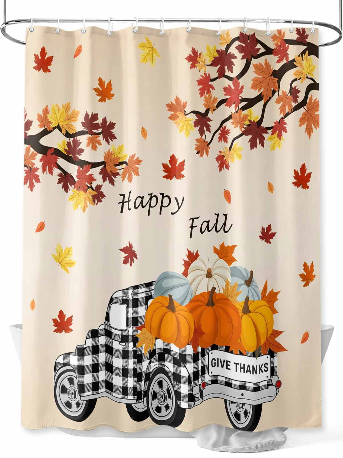 Fall Shower Curtain Orange Pumpkin Shower Curtains for Bathroom ...
