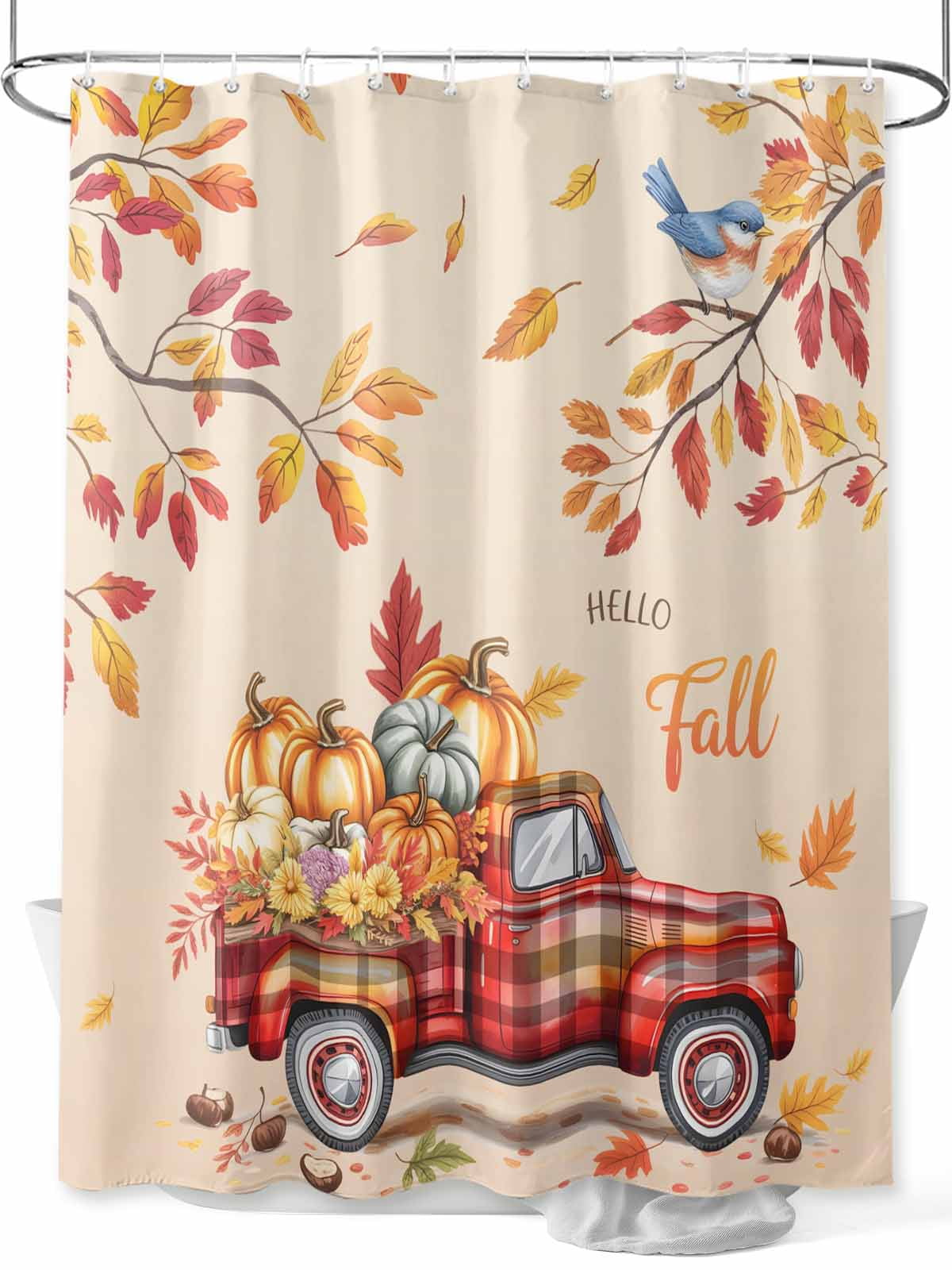 Fall Shower Curtain Orange Pumpkin Shower Curtains for Bathroom ...