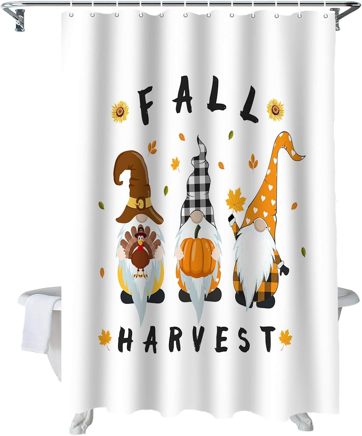 Fall Shower Curtain Turkey Pumpkin Gnome Shower Curtains for Bathroom ...