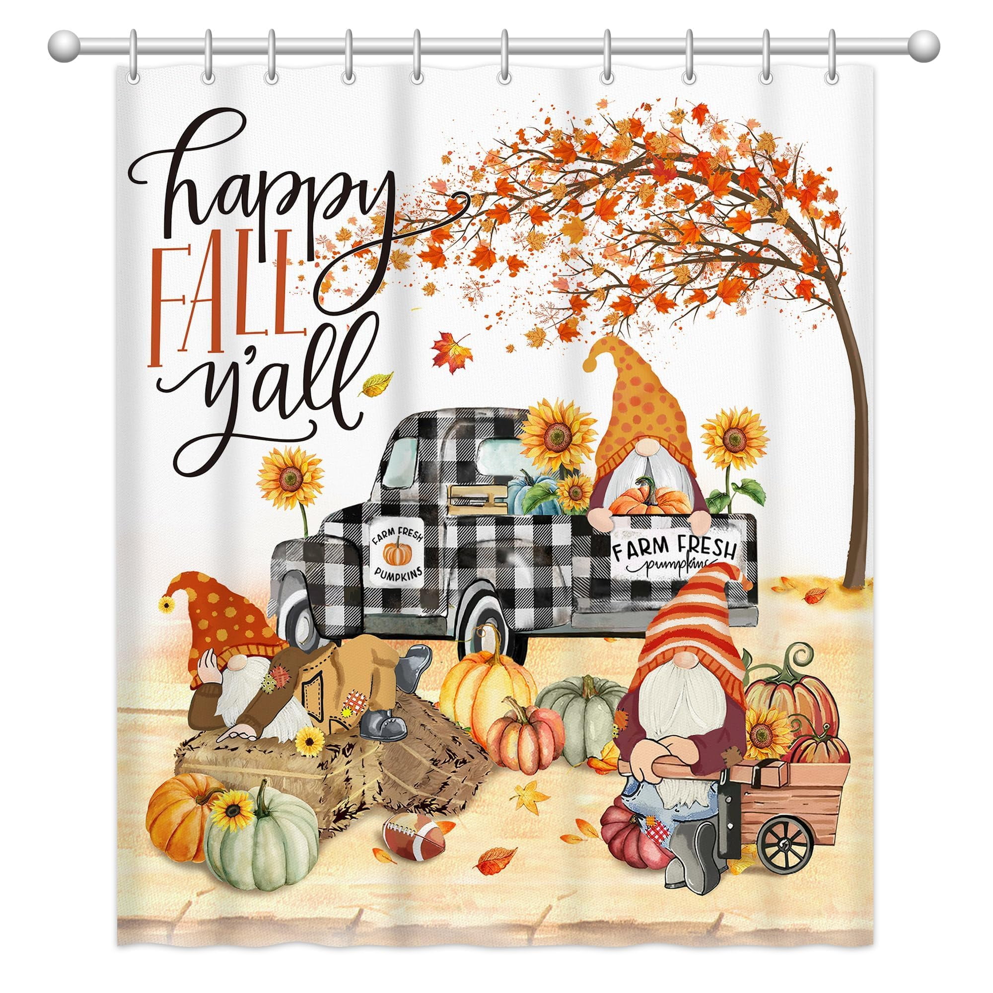 Fall Shower Curtains for Bathroom 72X60, Fall Gnome Shower Curtain, Autumn Truck Bathroom Decor ...