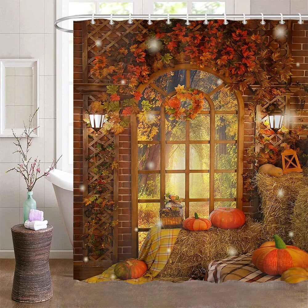 Fall Shower Curtains for Bathroom Autumn Pumpkin Harvest Farmhouse ...