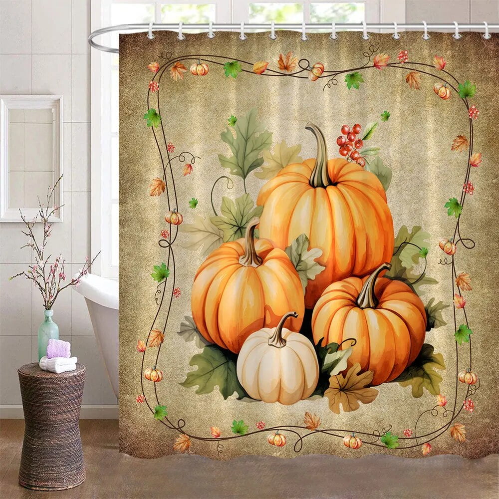 Fall Shower Curtains for Bathroom Autumn Pumpkin Harvest Farmhouse ...