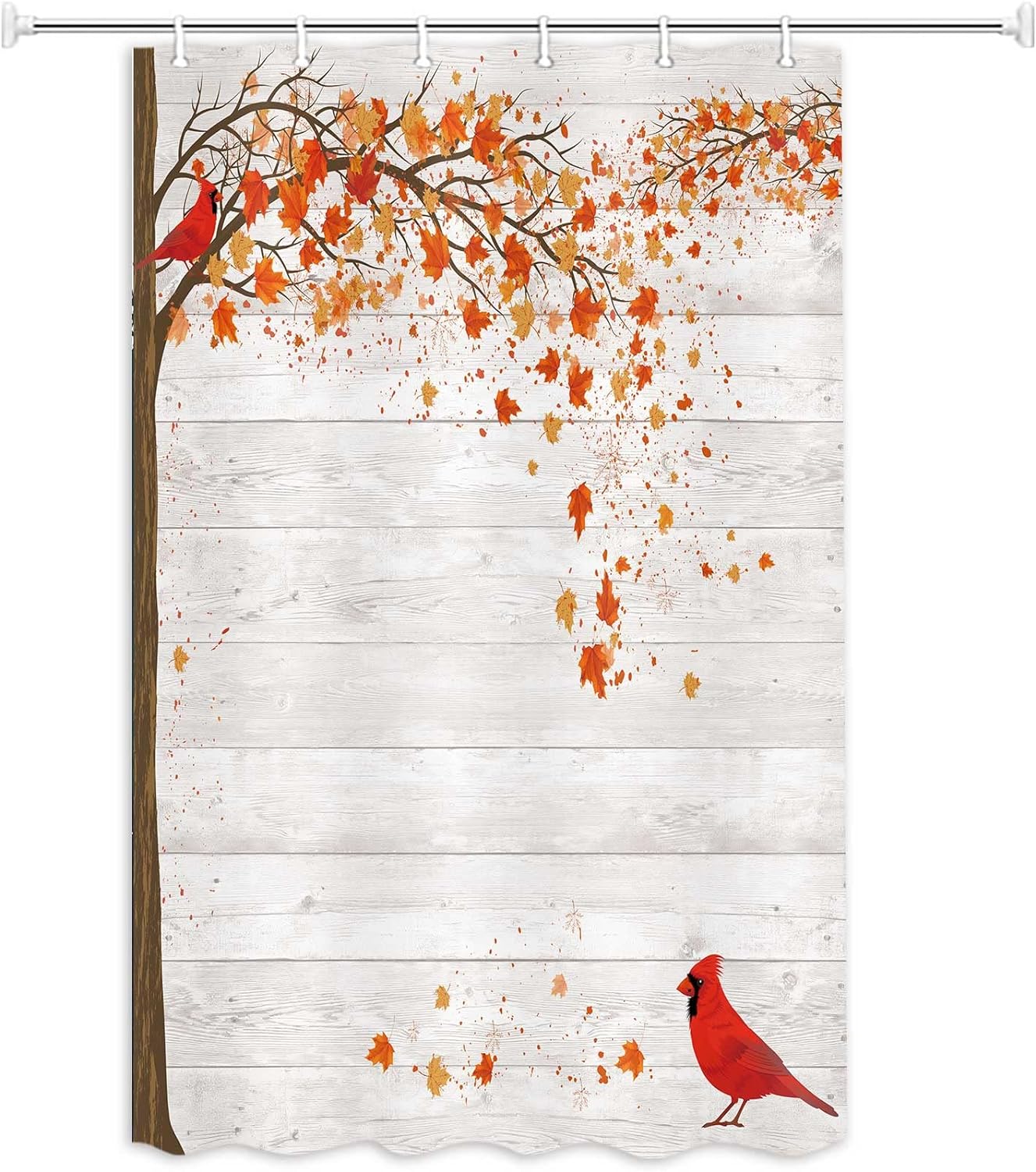 Fall Shower Stall Curtain, Autumn Maple Leaves Cardinal Bird on Gray ...