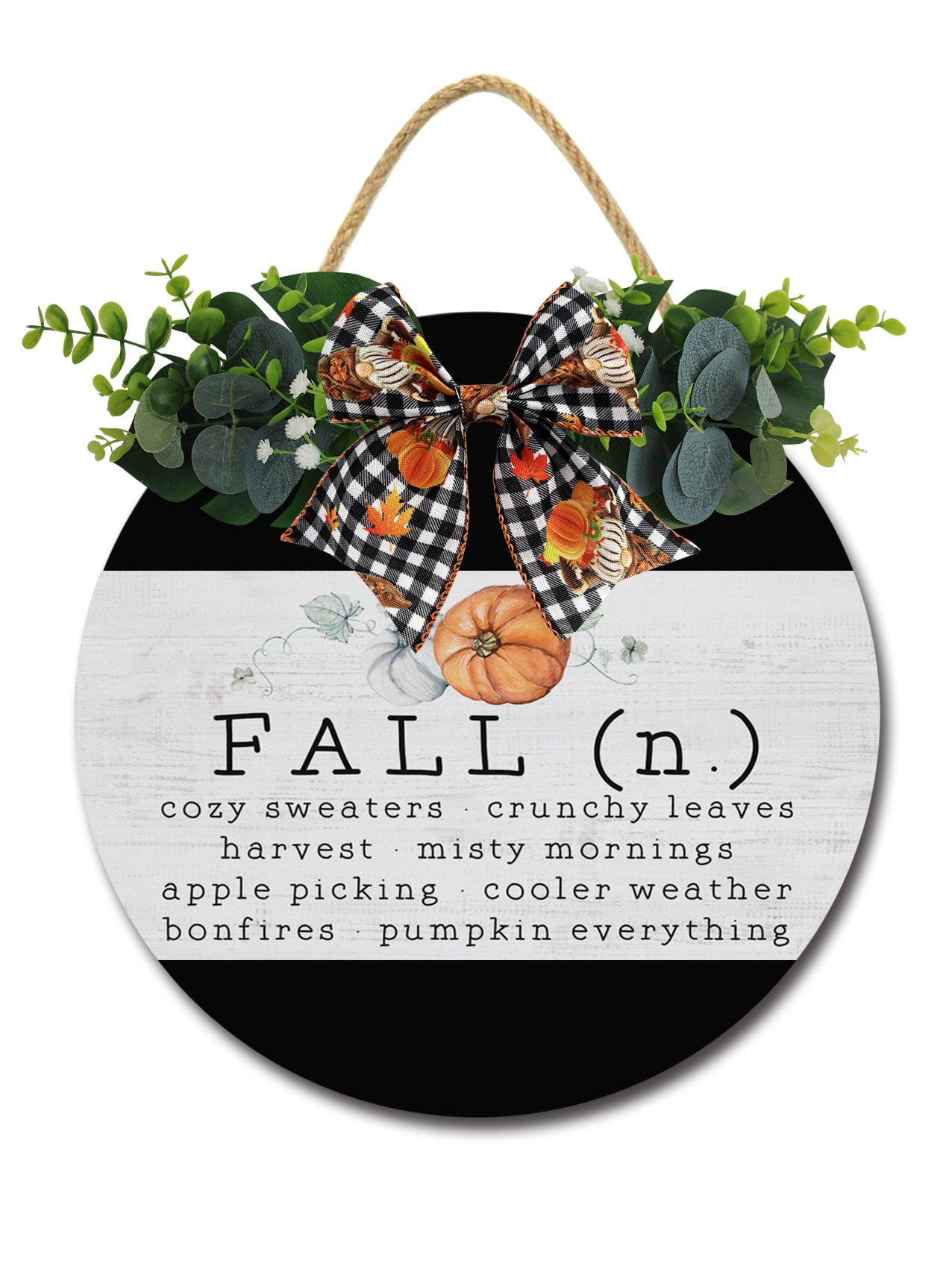 Fall Sign Front Door Porch Decorations, Round Rustic Wood Hanging Sign ...