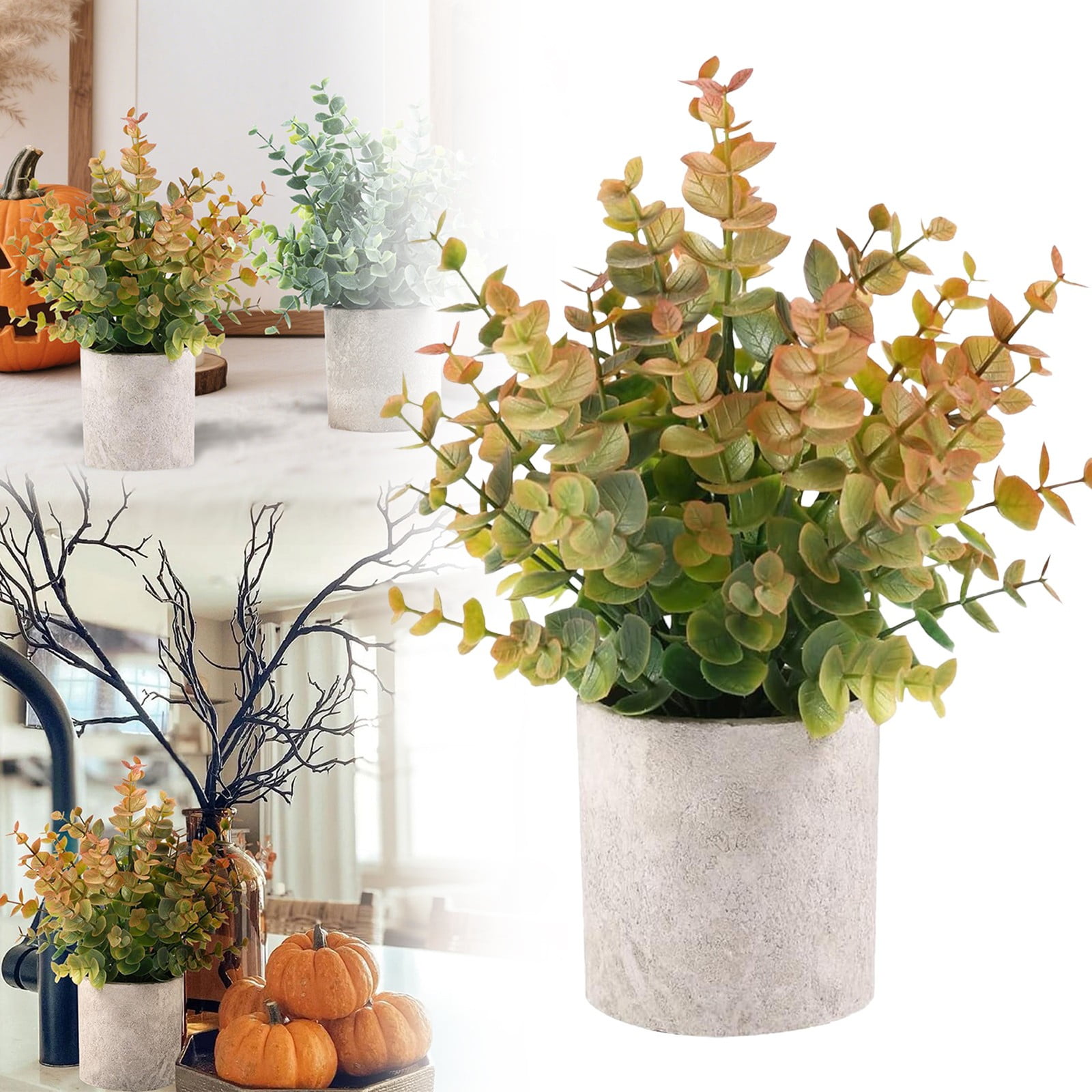 Fall Small Fake Plants, 2 pcs Artificial Plants Room Decor, Small ...