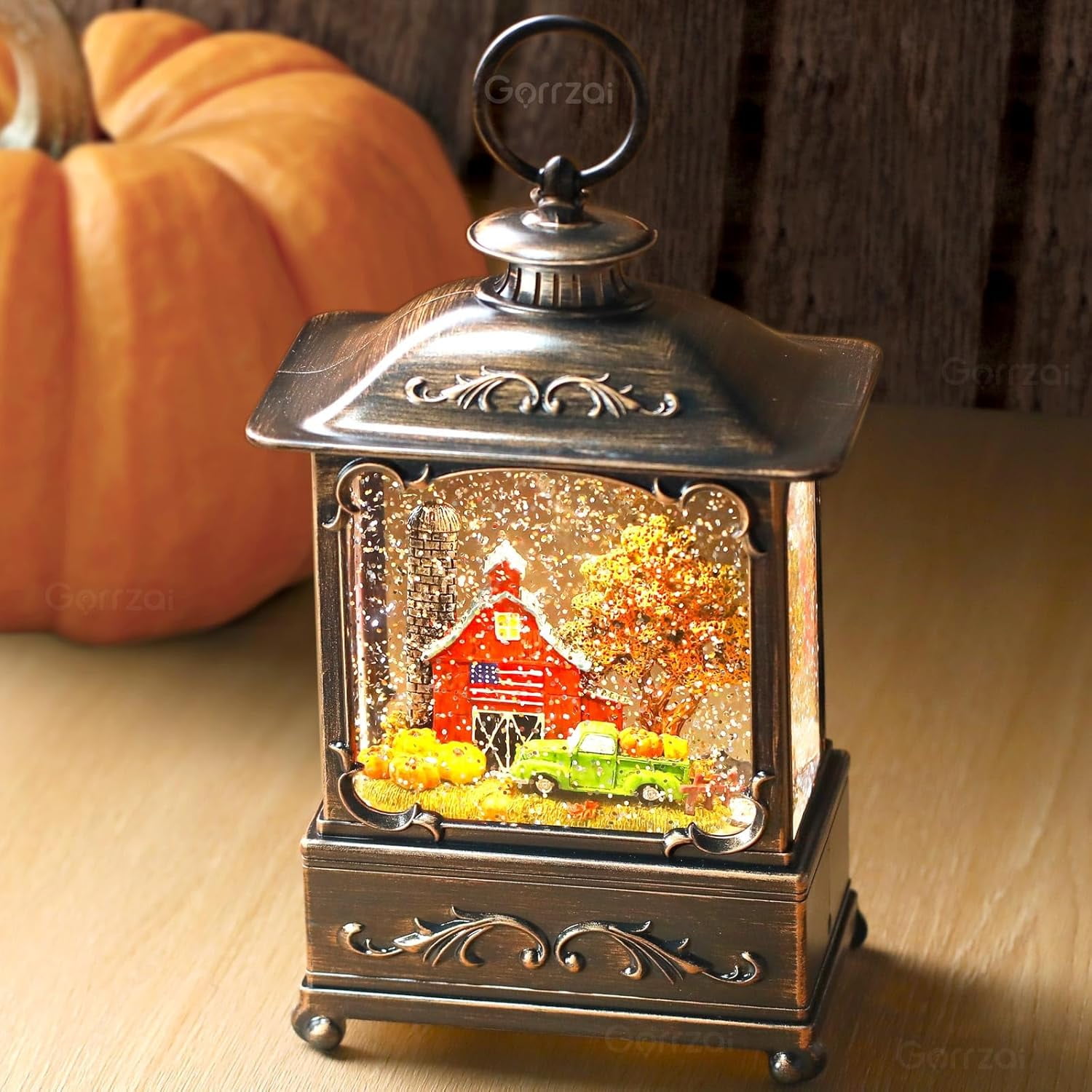 Fall Snow Globe Lantern with Red Barn Truck Pumpkin Fall Decorations ...