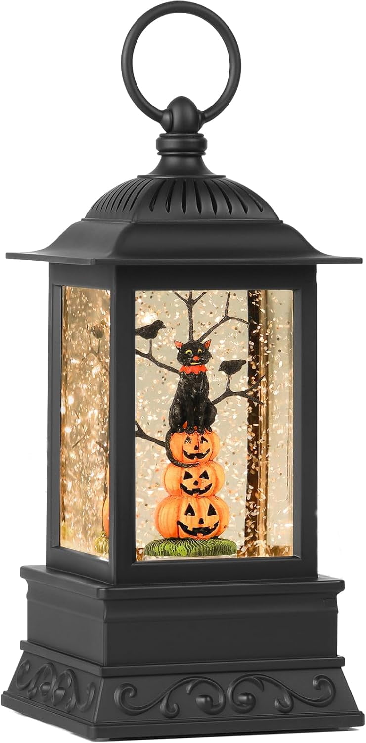 Fall Snow Globe Lantern, Thanksgiving Lighted Lantern, Swirling Glitter ...