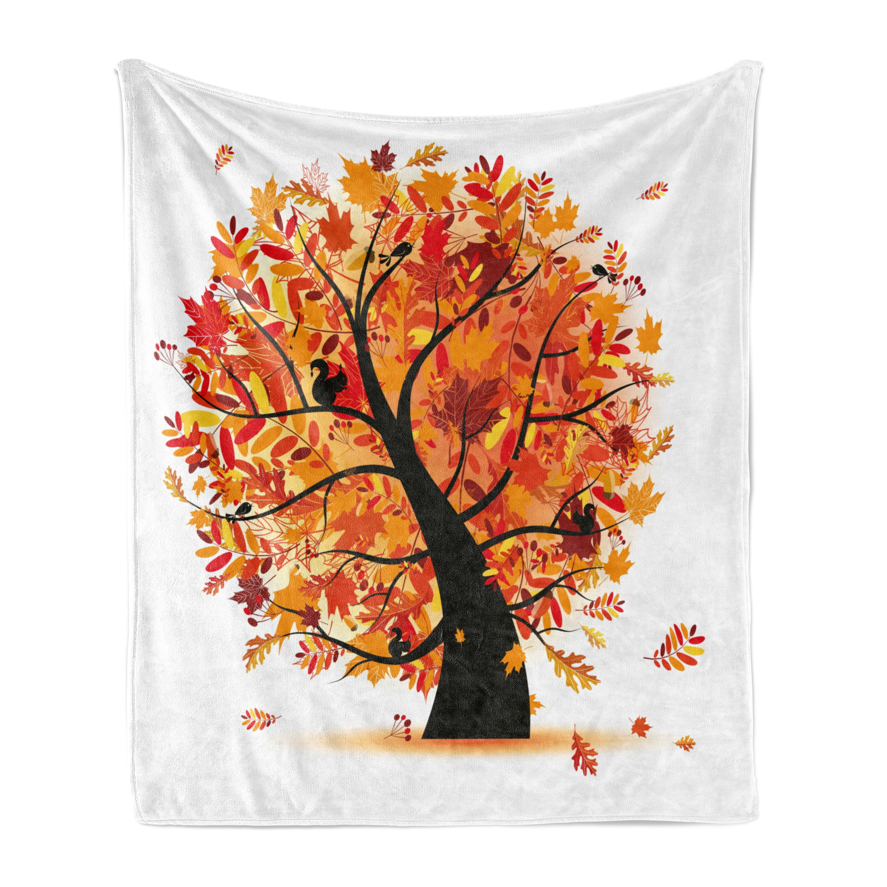 Fall Soft Flannel Fleece Blanket, Curvy Tree with Various Different ...