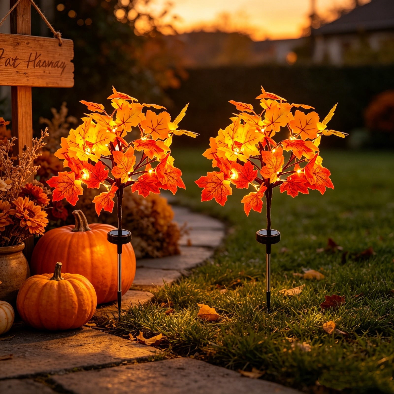 Fall Solar Pathway Lights, Autumn Outdoor Harvest Decorations ...