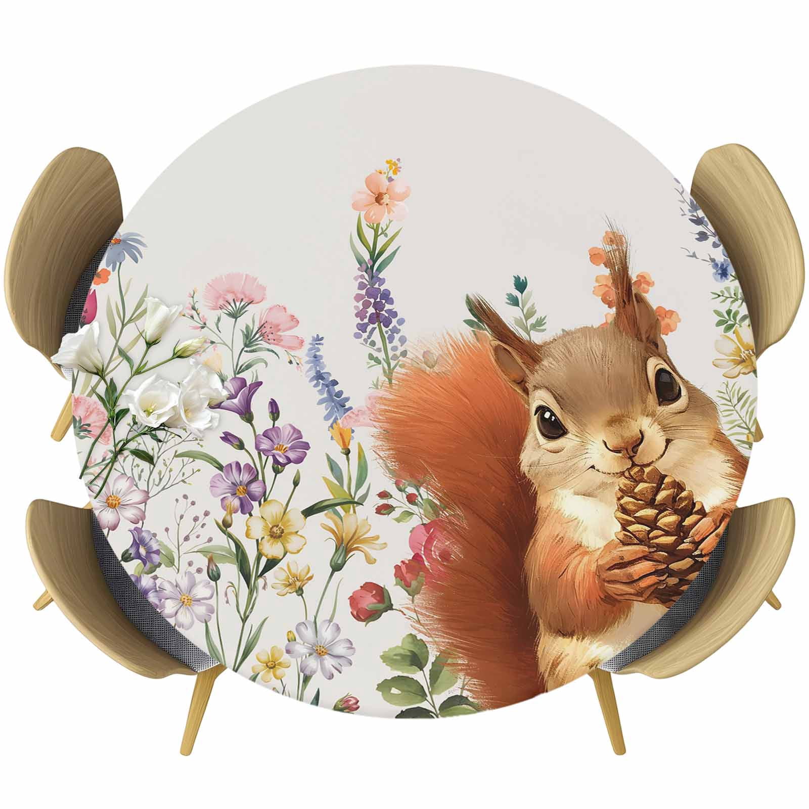 Fall Squirrel Round Tablecloth, Fitted Table Cover with Elastic for 45 ...