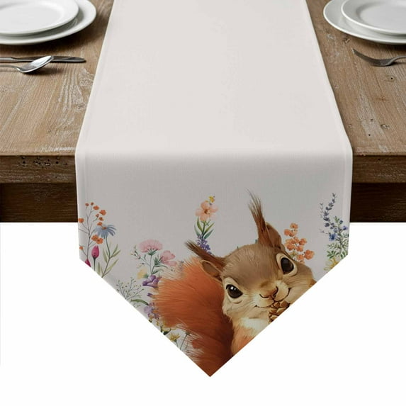 Fall Squirrel Table Runner Linen Burlap Table Runner 36 Inches Small ...