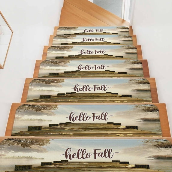 Fall Stair Treads for Wooden Steps Indoor, Autumn Lake Forest Stair ...