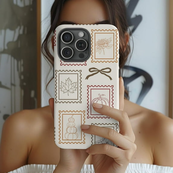 Fall Stamp Collage Pumpkin Bow Leaves Phone Case 17 16 15 14 13 12 11 ...