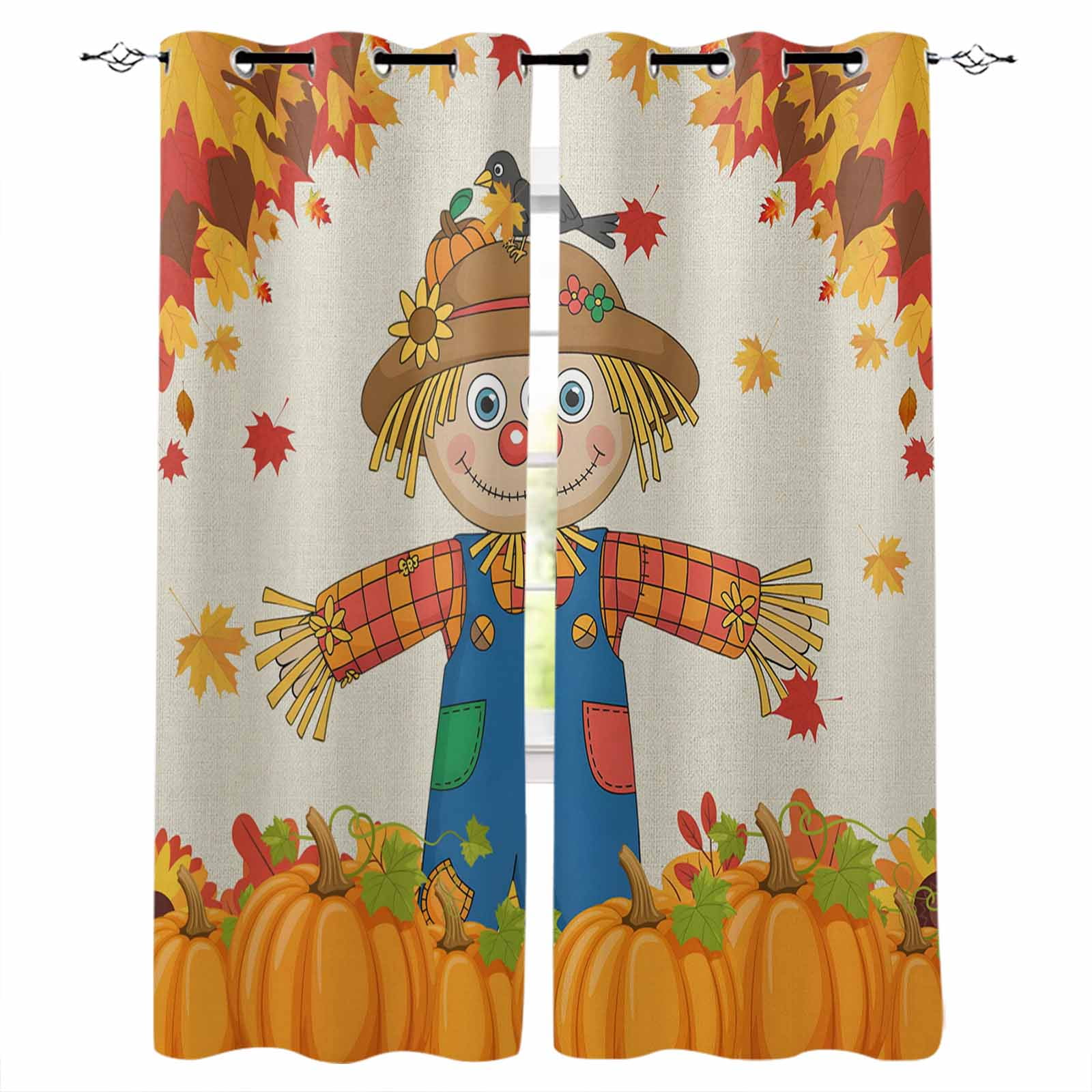 Fall Straw Man Blackout Curtains 84 Inches Long, Thanksgiving Pumpkins ...
