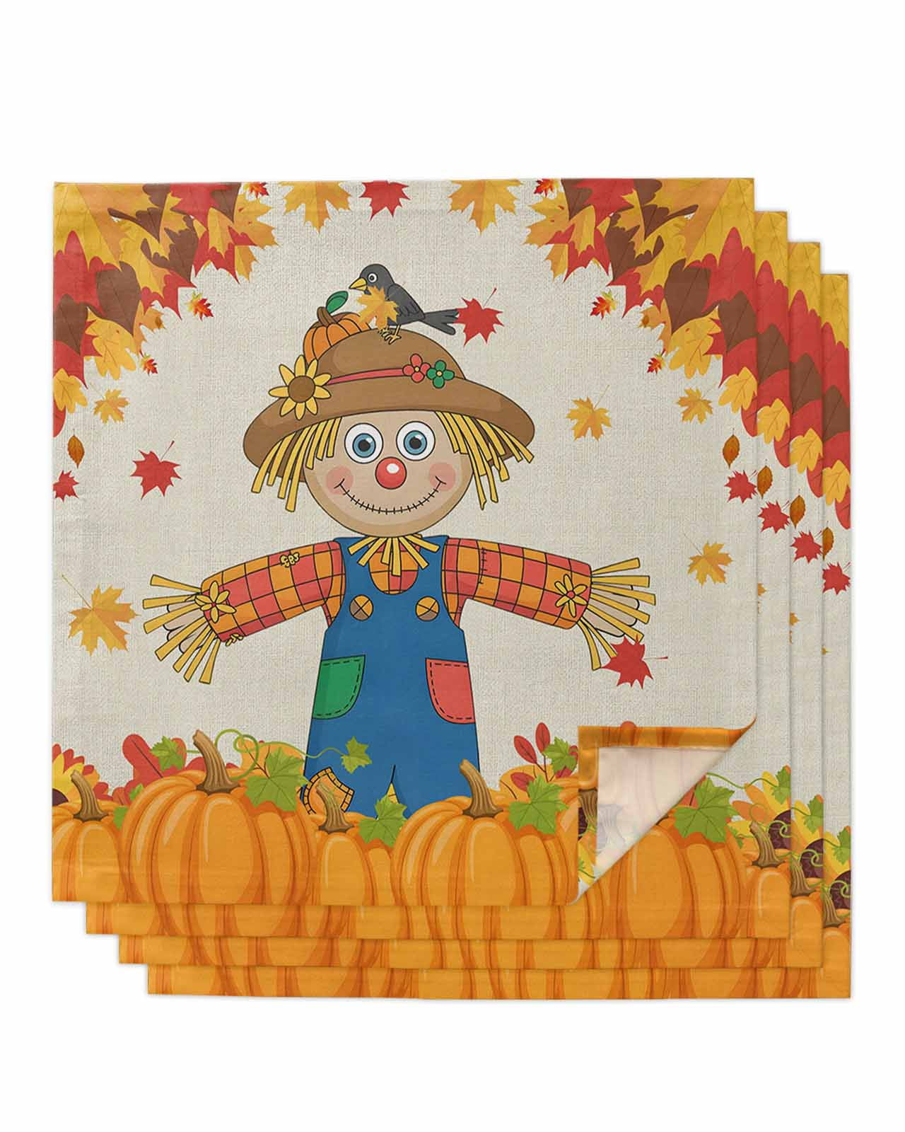 Fall Straw Man Cloth Napkins Set of 4 Reusable Dinner Napkins ...