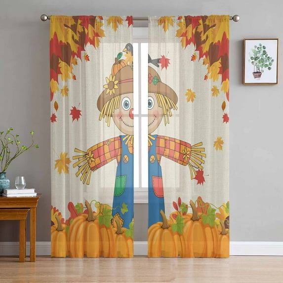 Fall Straw Man Sheer Curtains 63 Inches Length 2 Panels Set, Window ...