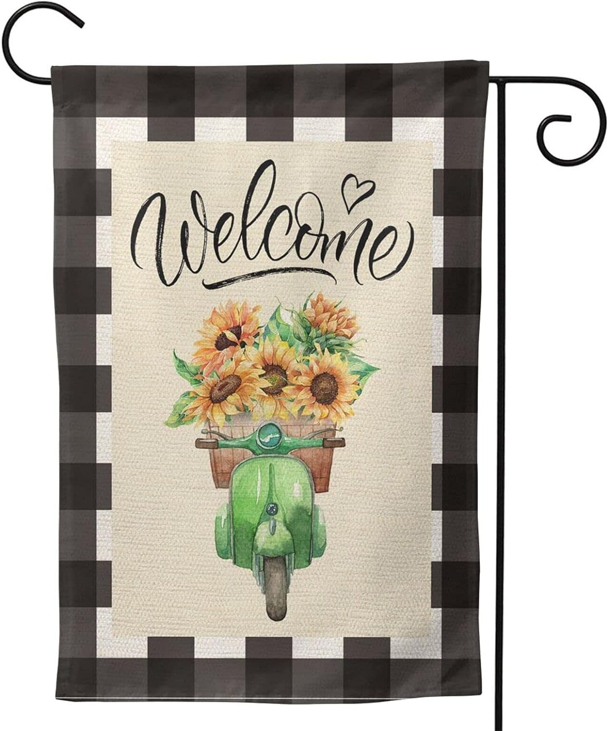 Fall Sunflower Buffalo Check Farmhouse Autumn Thanksgiving Garden Porch ...