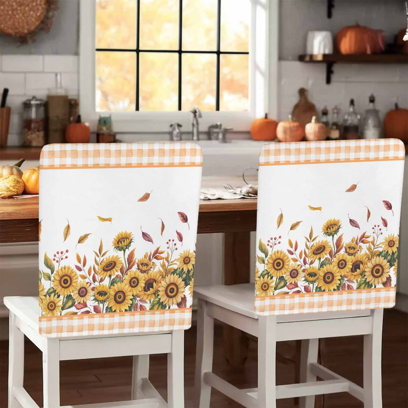 Fall Sunflower Chair Covers Set of 6 Thanksgiving Watercolor Flower ...