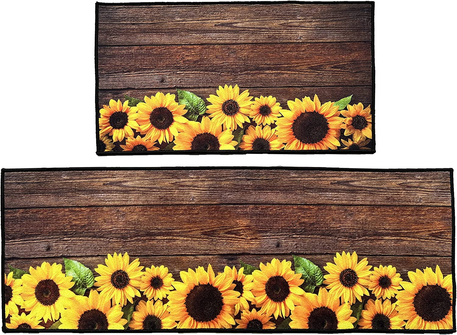 Fall Sunflower Farmhouse 2 Piece Kitchen Mat Set, Non-Slip Anti-Fatigue Wooden Grain Standing ...
