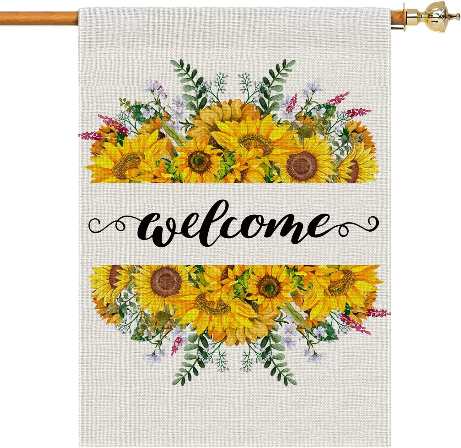 Fall Sunflower Houses Flag Double Sided Burlap Outdoor Decor Flags 28 x ...