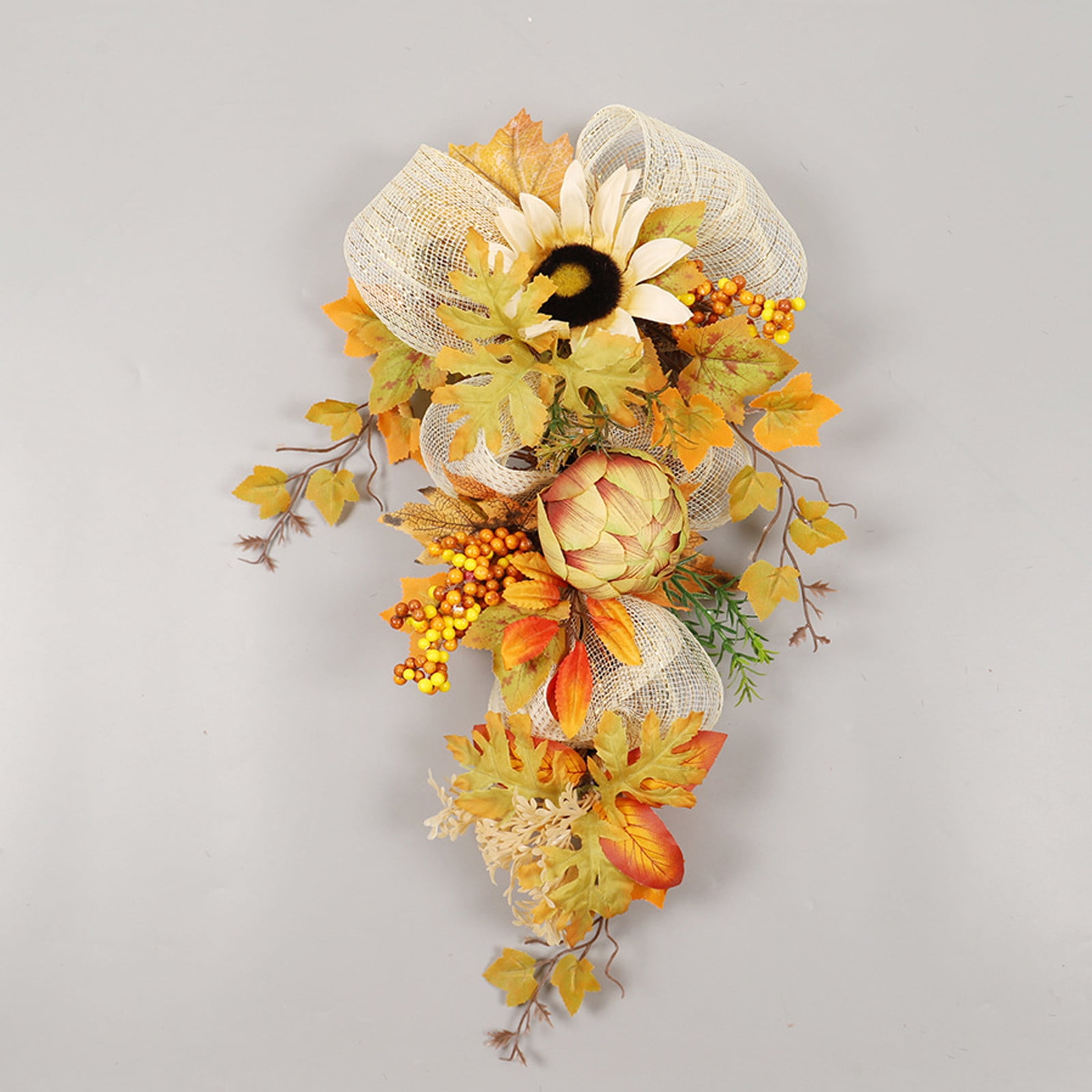 Fall Sunflower Maple Leaf Wreath Vine | 70" Artificial Multicolor Garland | Decorative Plastic ...