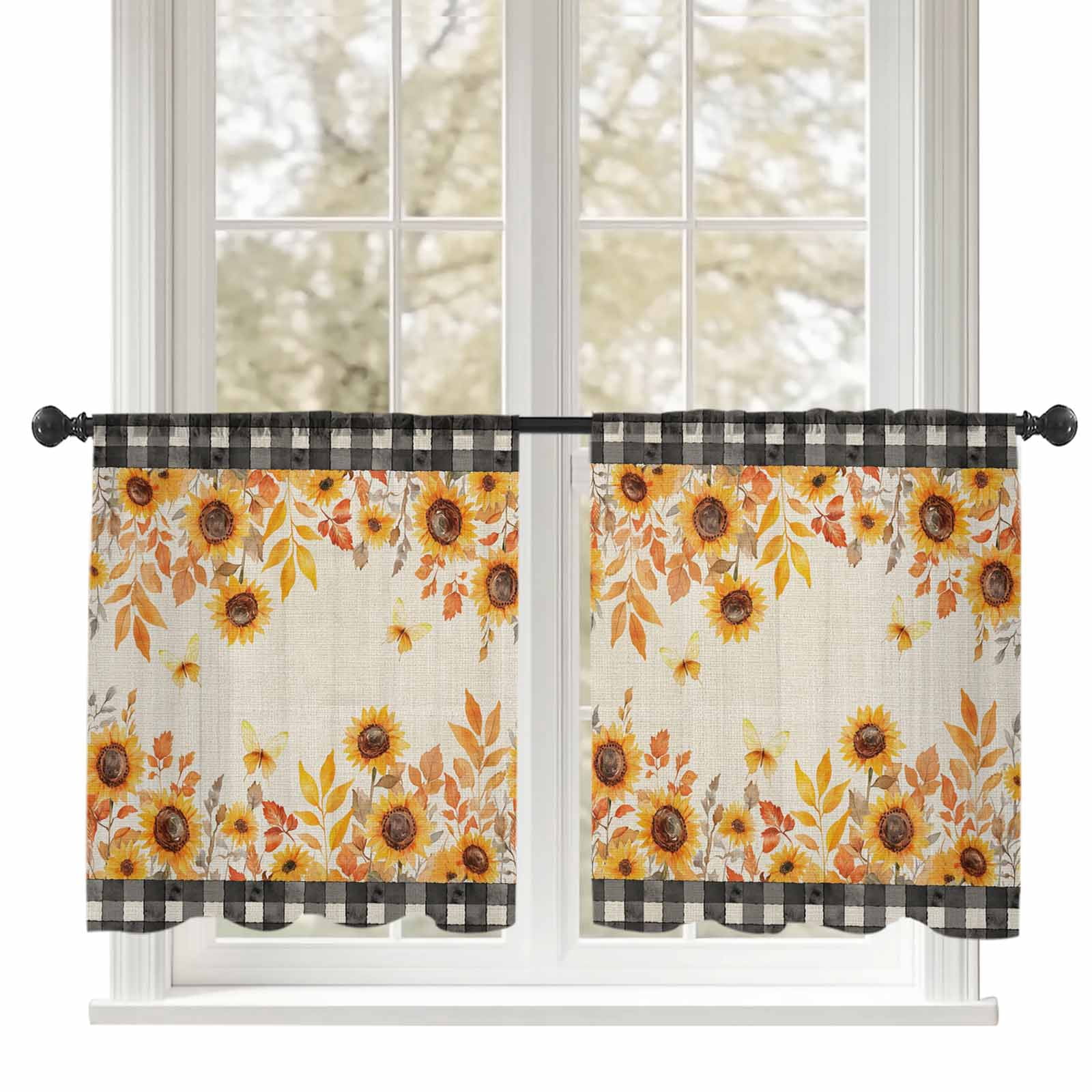 Fall Sunflower Sheer Curtains 45 inches Long, Maple Leaf Thanksgiving ...