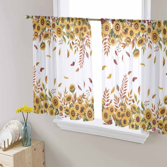 Fall Sunflower Sheer Curtains 54 Inches Length 2 Panels Set, Window ...