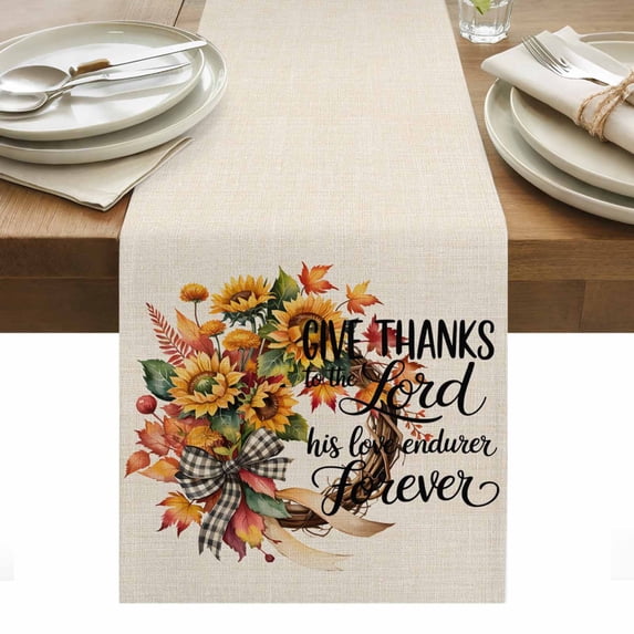 Fall Sunflower Table Runner - 60 Inch Long, Kitchen Dining Table Runner ...