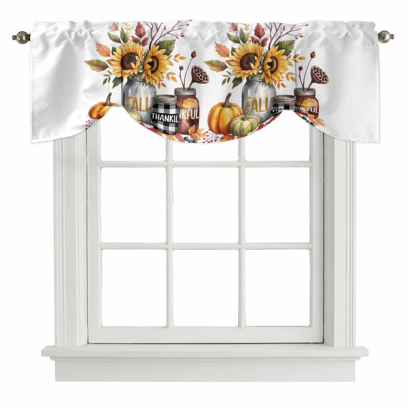 Fall Sunflower Tie Up Valance Curtains for Windows, Kitchen Curtains ...