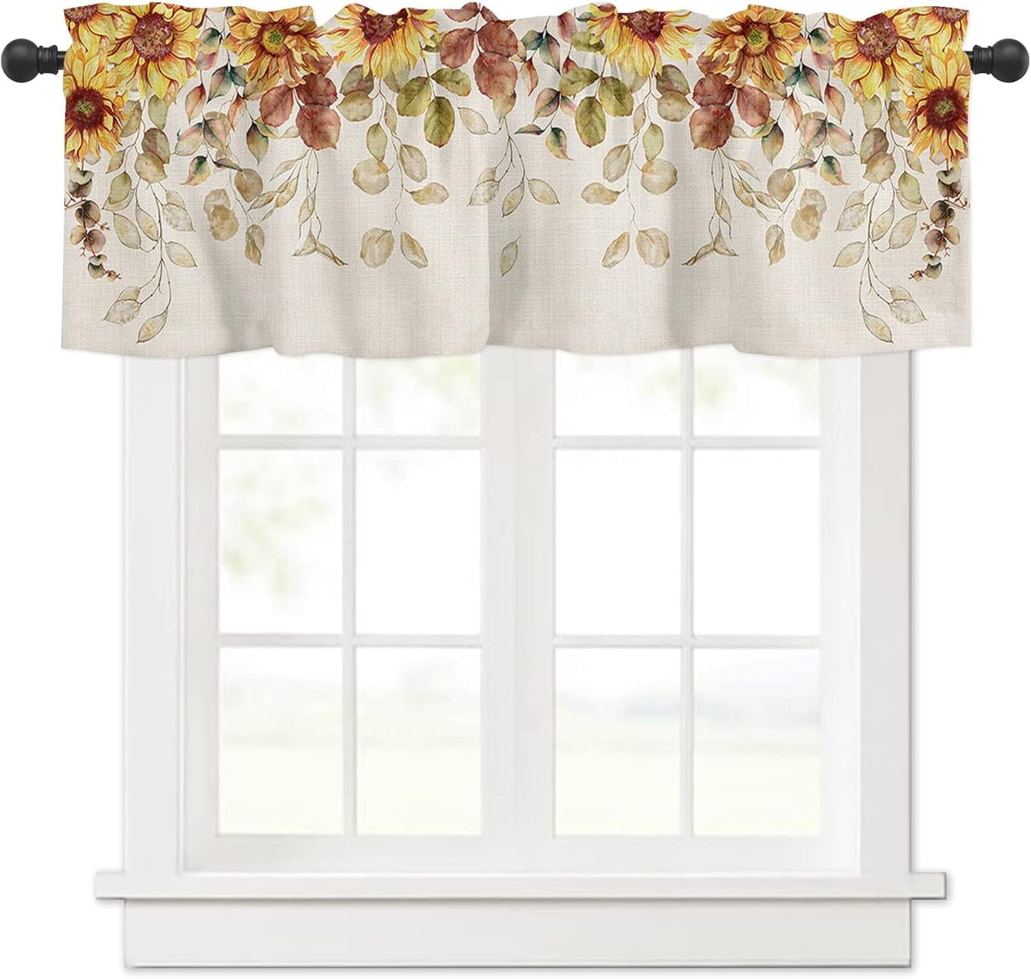 Fall Sunflower Window Valance Rod Pocket Panel for Kitchen Bedroom ...
