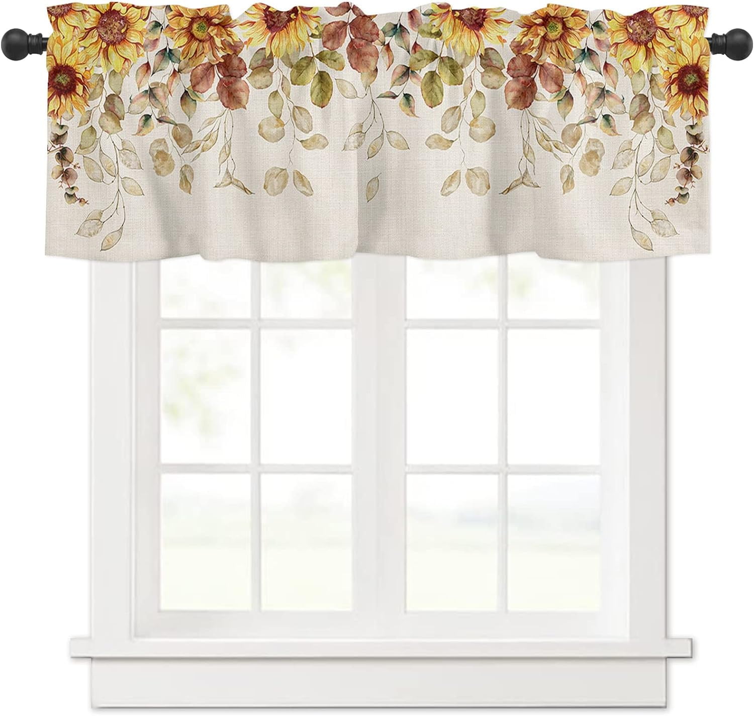 Fall Sunflower Window Valance Rod Pocket Panel for Kitchen Bedroom ...