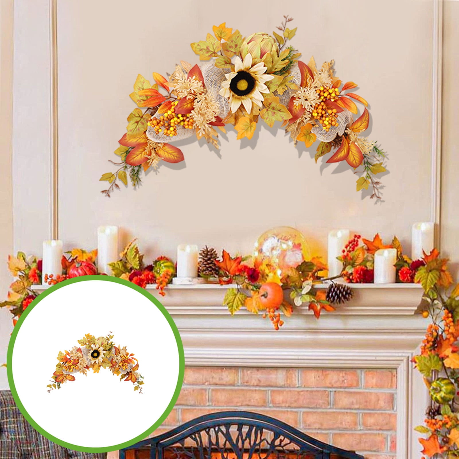 Fall Sunflower Wreath with Faux Vines, Farmhouse Fascia Decor for Front ...