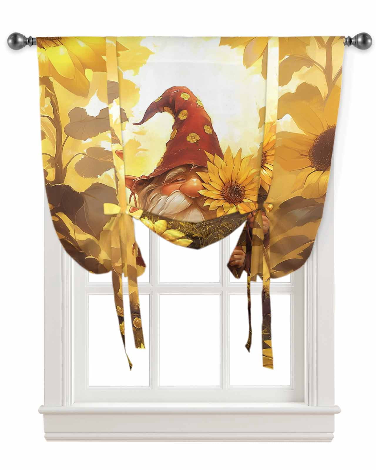 Fall Sunflowers Gnomes Tie Up Curtains for Kitchen Bathroom Bedroom ...